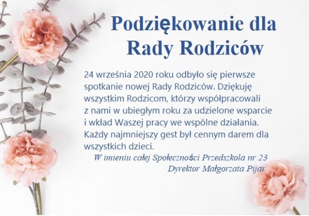 PODZI KOWANIE DLA RADY RODZIC W Przedszkole Nr 23 PODZI KOWANIE DLA RADY RODZIC W Przedszkole Nr 23